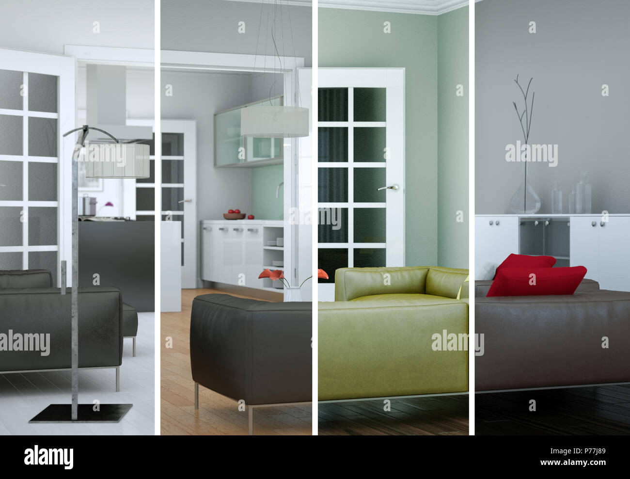 Splitted color variations of a modern loft interior design Stock Photo ...
