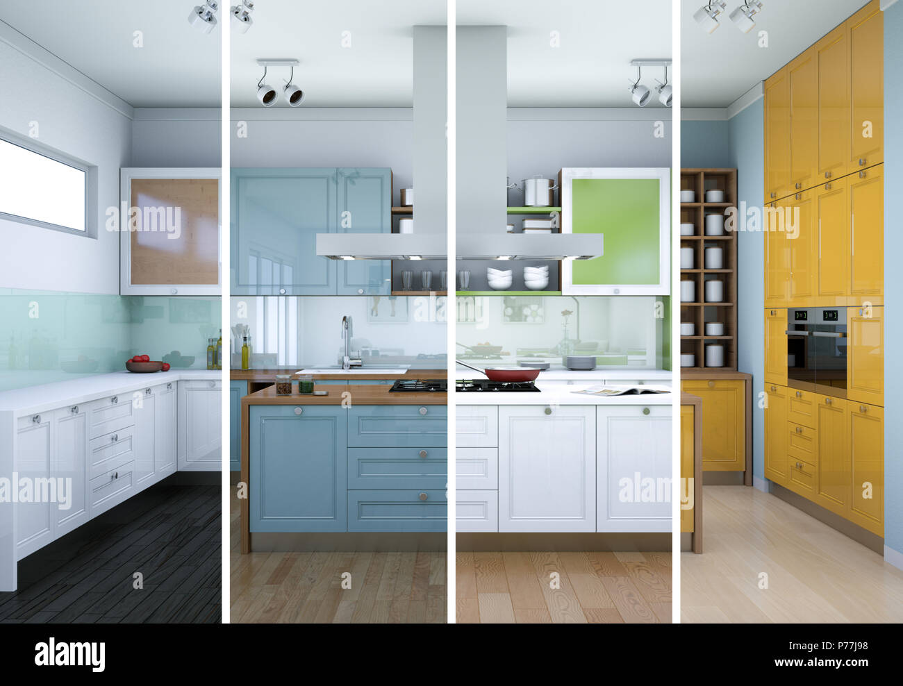 Splitted color variations of a modern kitchen with a beautiful design ...