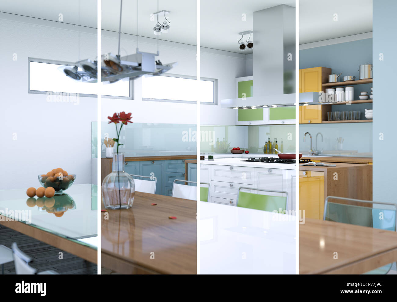 Splitted color variations of a modern kitchen with a beautiful design ...