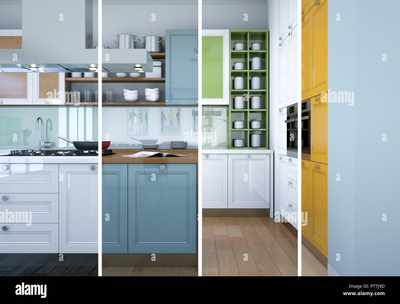 Splitted color variations of a modern kitchen with a beautiful design ...