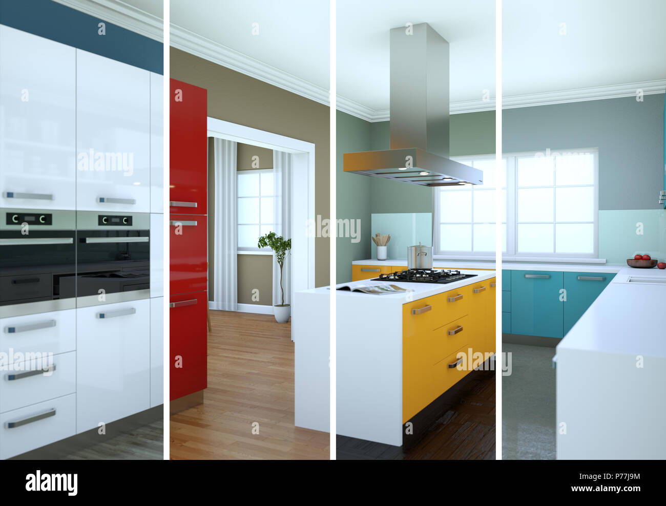 Splitted color variations of a modern kitchen with a beautiful design ...