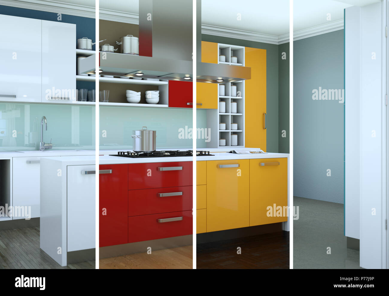Splitted color variations of a modern kitchen with a beautiful design ...