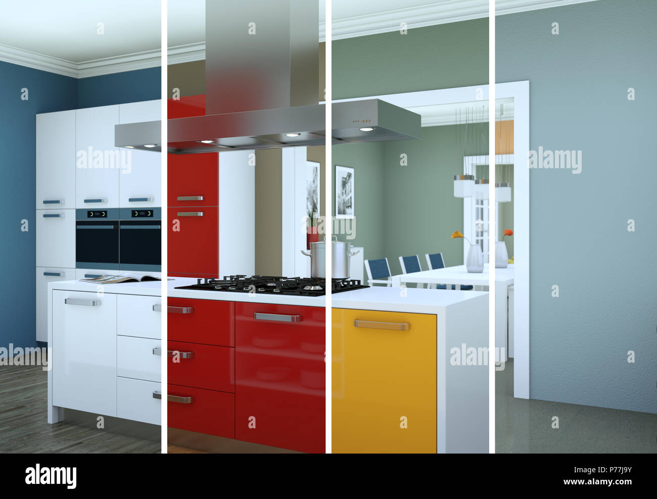 Splitted color variations of a modern kitchen with a beautiful design ...