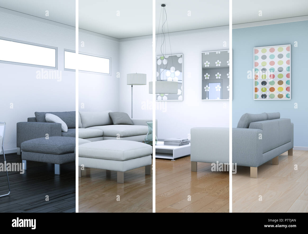 Splitted color variations of a modern loft interior design Stock Photo ...