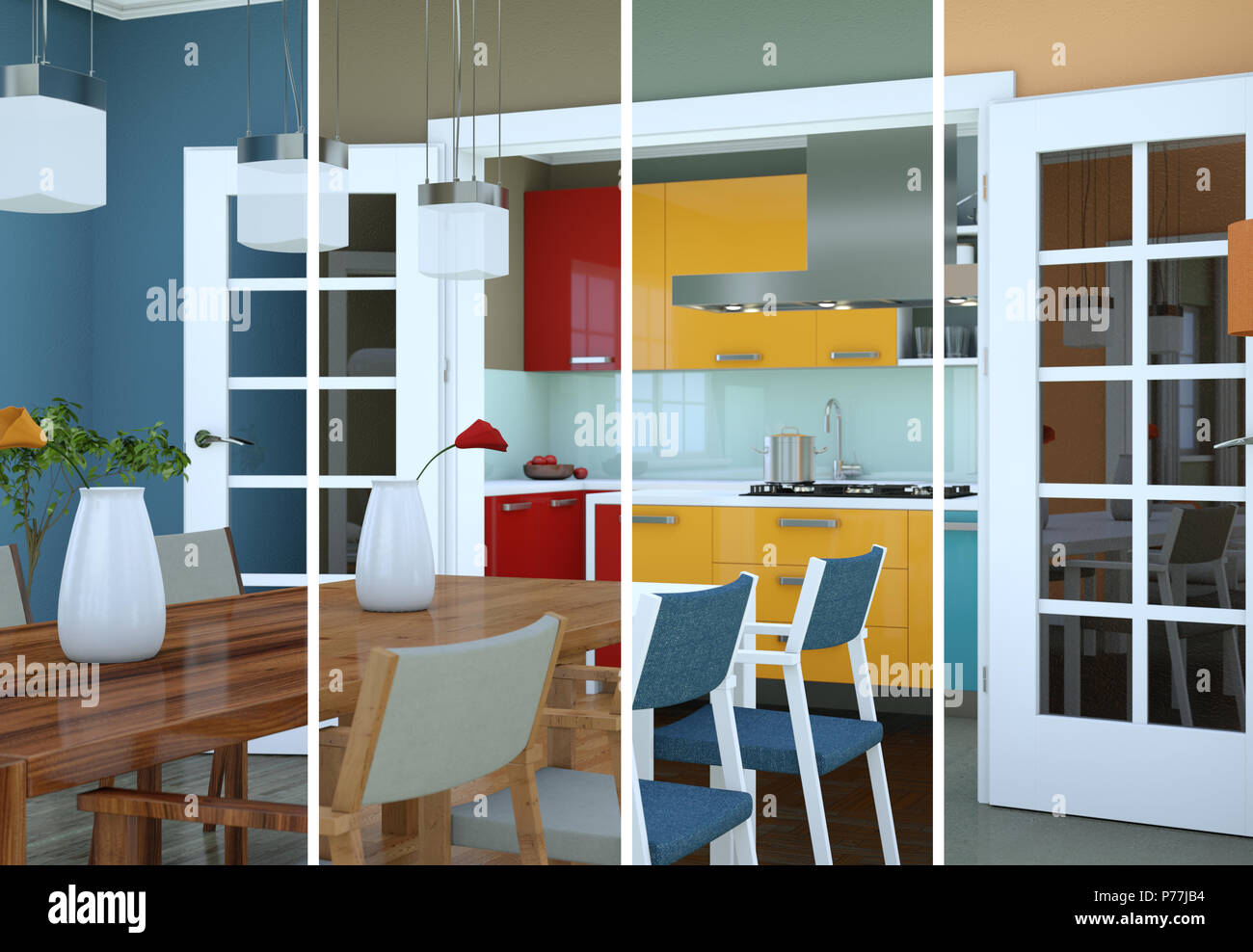 Splitted color variations of a modern loft interior design Stock Photo ...