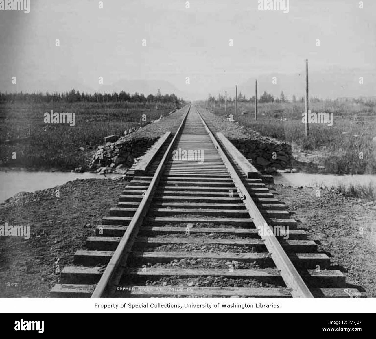 . English: Railroad tracks at Mile 16 along the route of the Copper ...