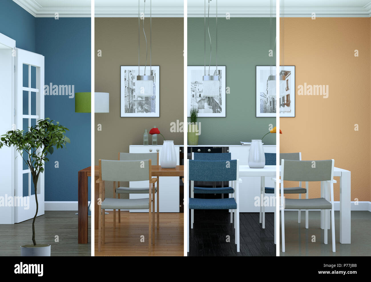 Splitted color variations of a modern loft interior design Stock Photo ...