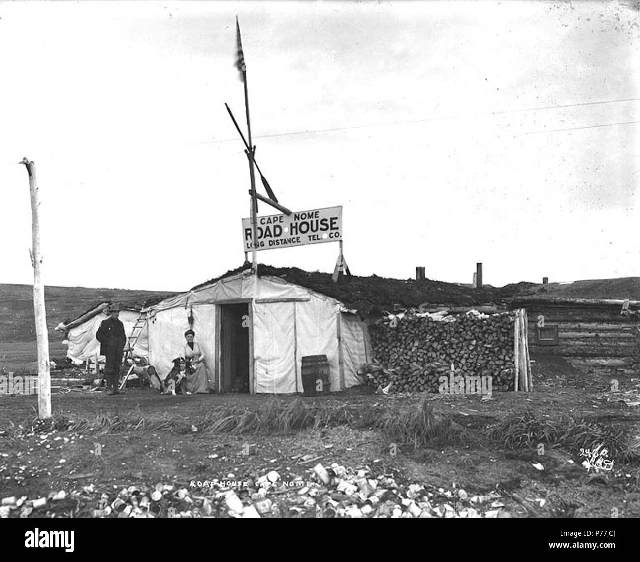 . English: Roadhouse, Cape Nome, Alaska, ca. 1901. English: Shows Man ...