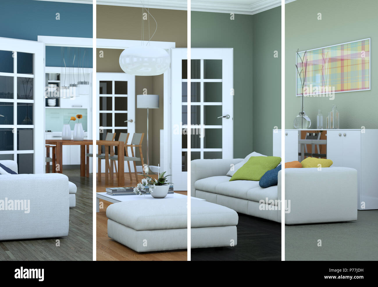 Splitted color variations of a modern loft interior design Stock Photo ...