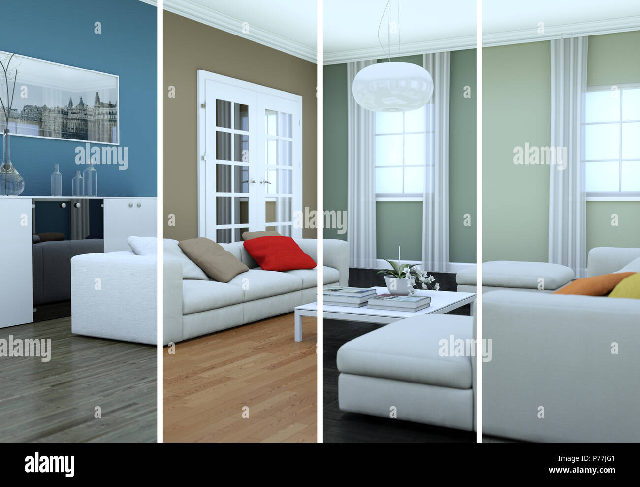 Splitted color variations of a modern loft interior design Stock Photo ...