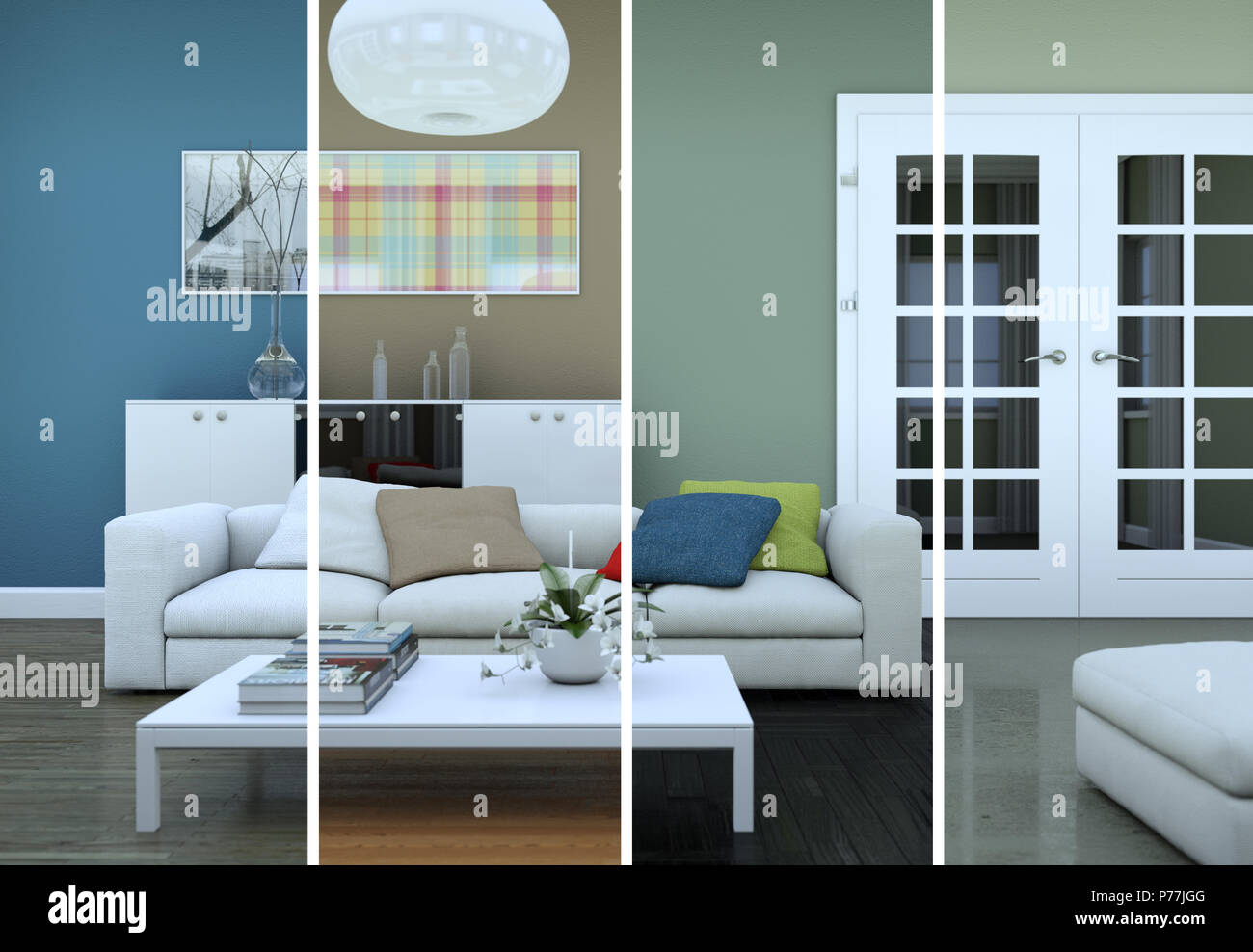 Splitted color variations of a modern loft interior design Stock Photo ...