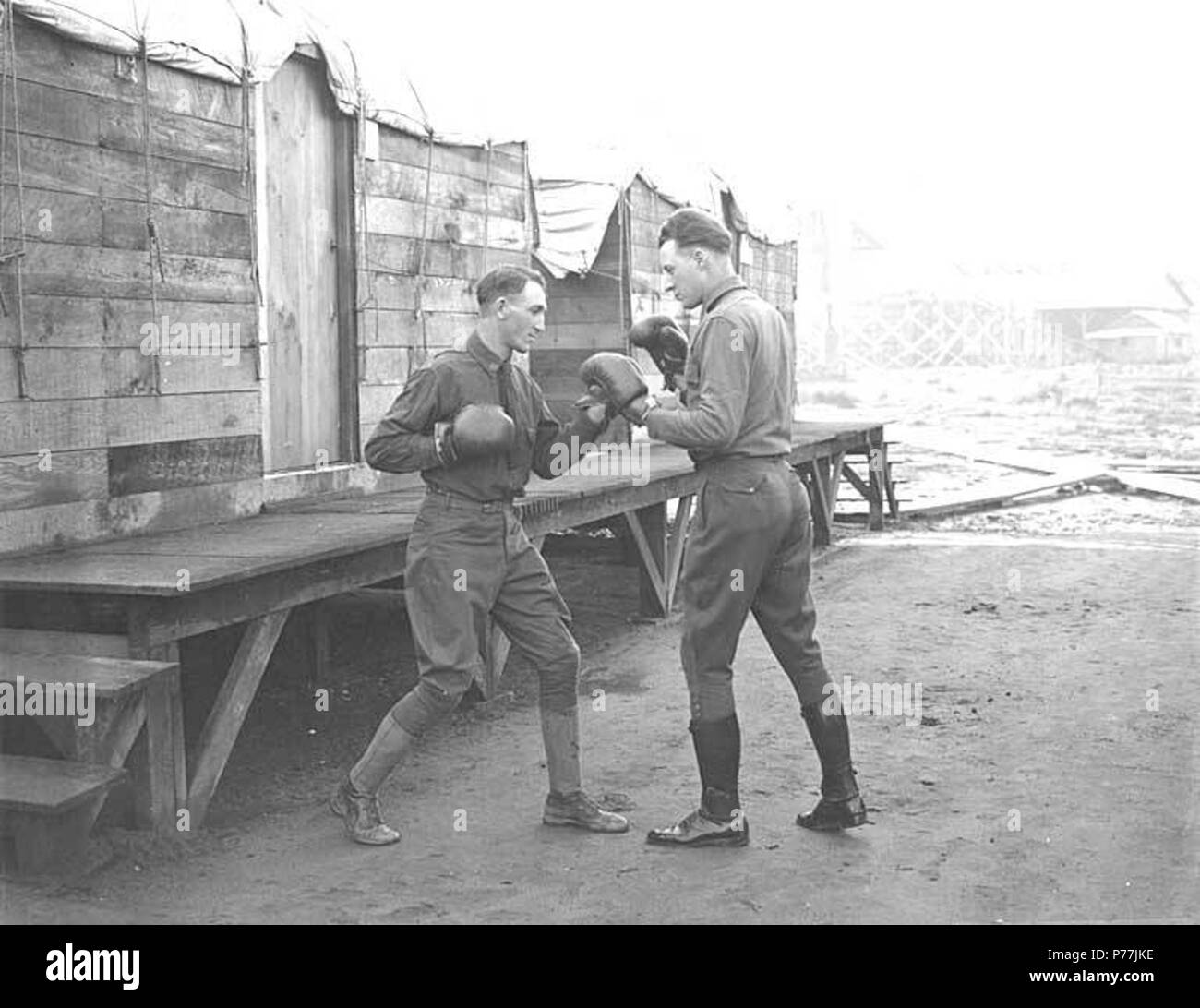 . English: Spruce Division soldiers boxing at camp, ca. 1918 . English ...