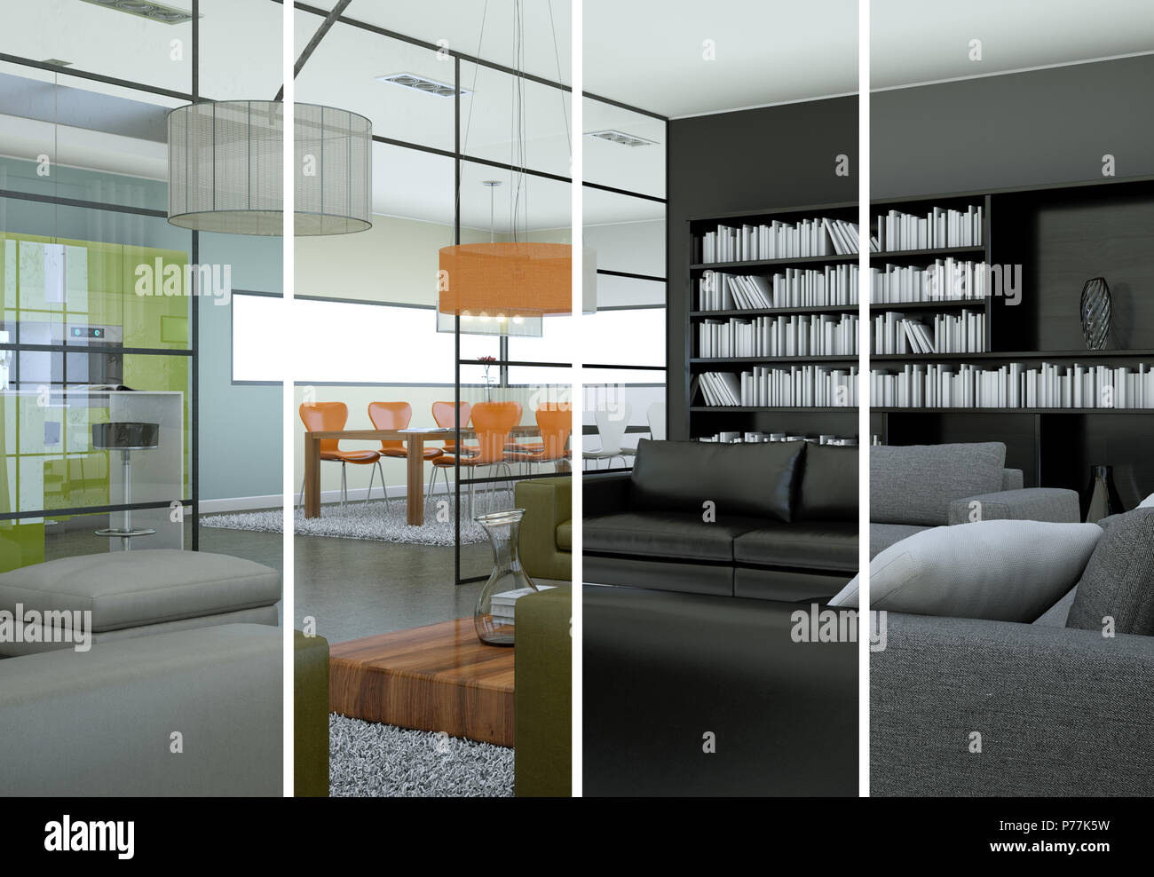 Splitted color variations of a modern loft interior design Stock Photo ...