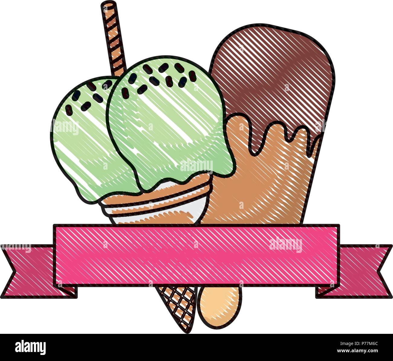 Decorative ribbon with ice creams over white background, vector ...