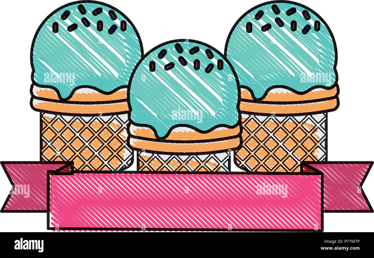 Decorative ribbon with ice cream cones over white background, vector ...