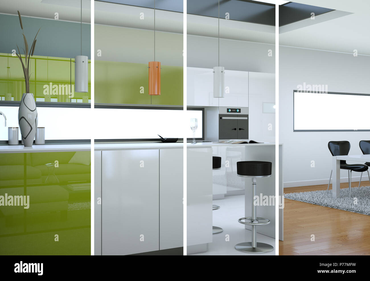 Splitted color variations of a modern kitchen with a beautiful design ...