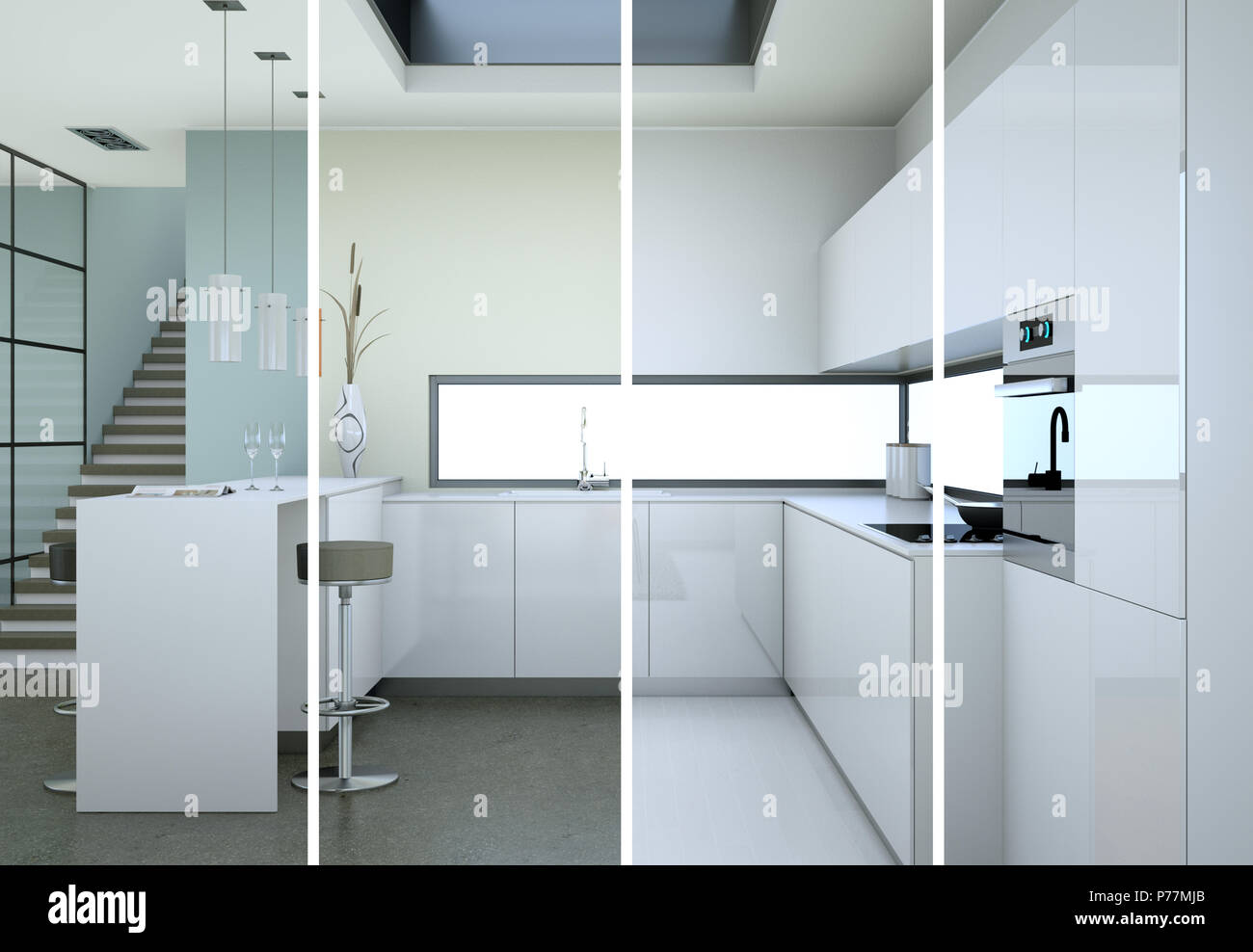 Splitted color variations of a modern kitchen with a beautiful design ...