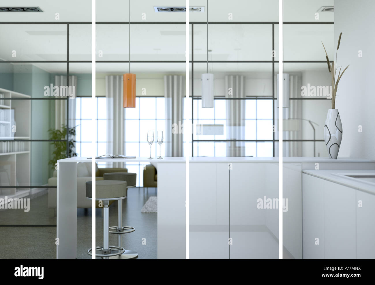 Splitted color variations of a modern kitchen with a beautiful design ...