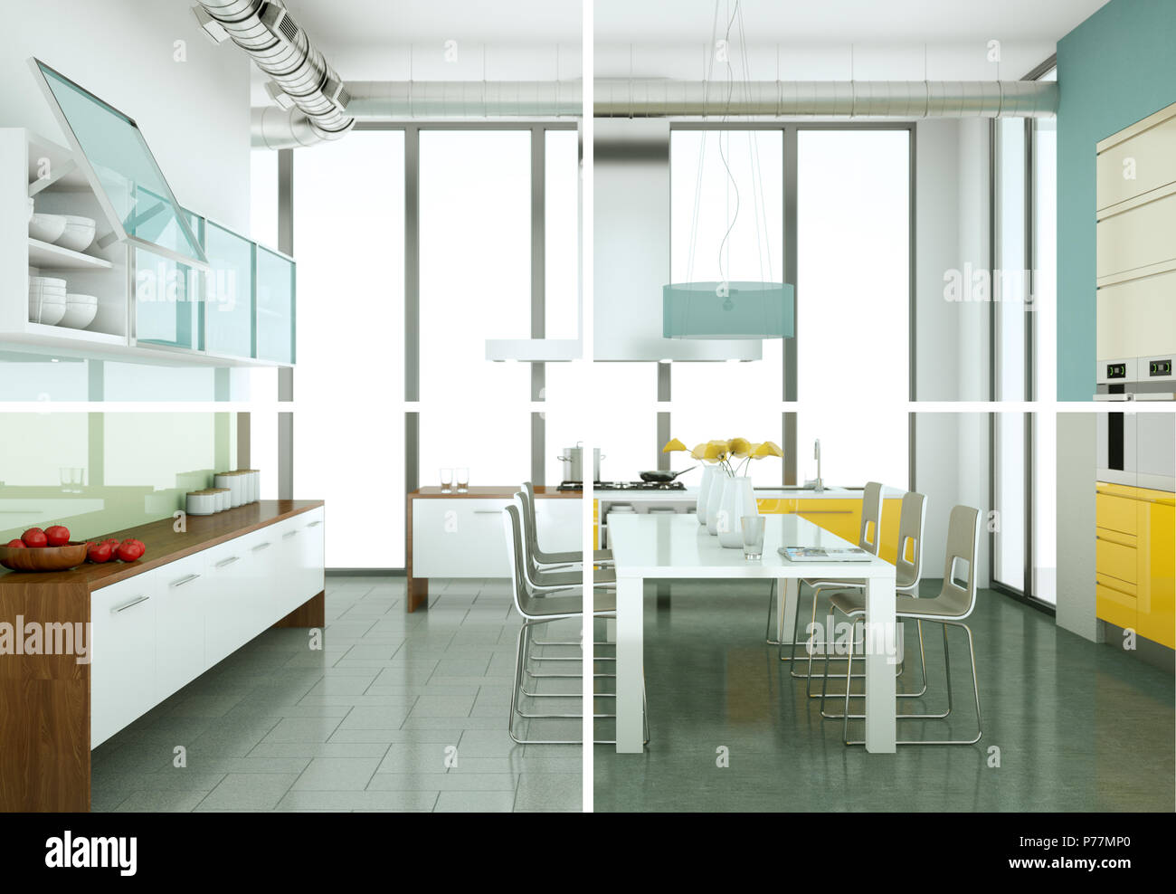 Splitted color variations of a modern kitchen with a beautiful design ...