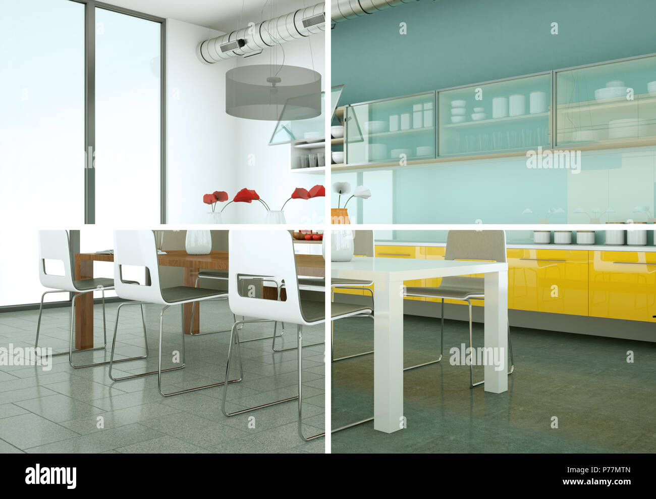 Splitted color variations of a modern kitchen with a beautiful design ...