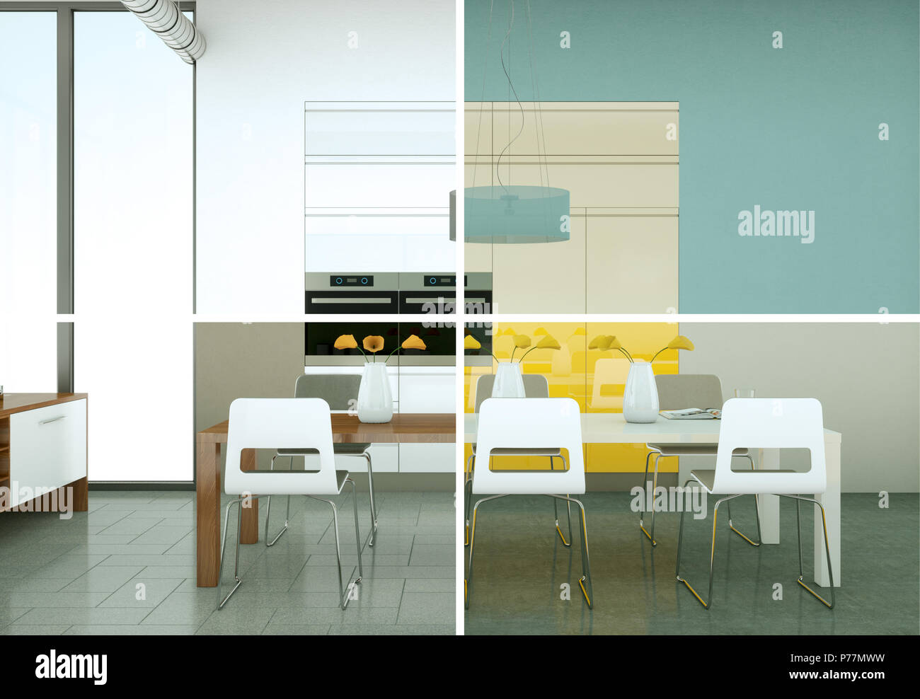 Splitted color variations of a modern kitchen with a beautiful design ...