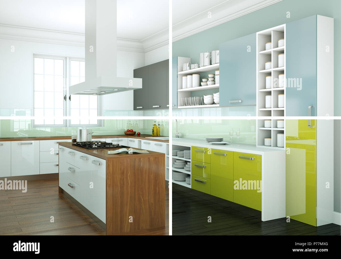 Splitted color variations of a modern kitchen with a beautiful design ...