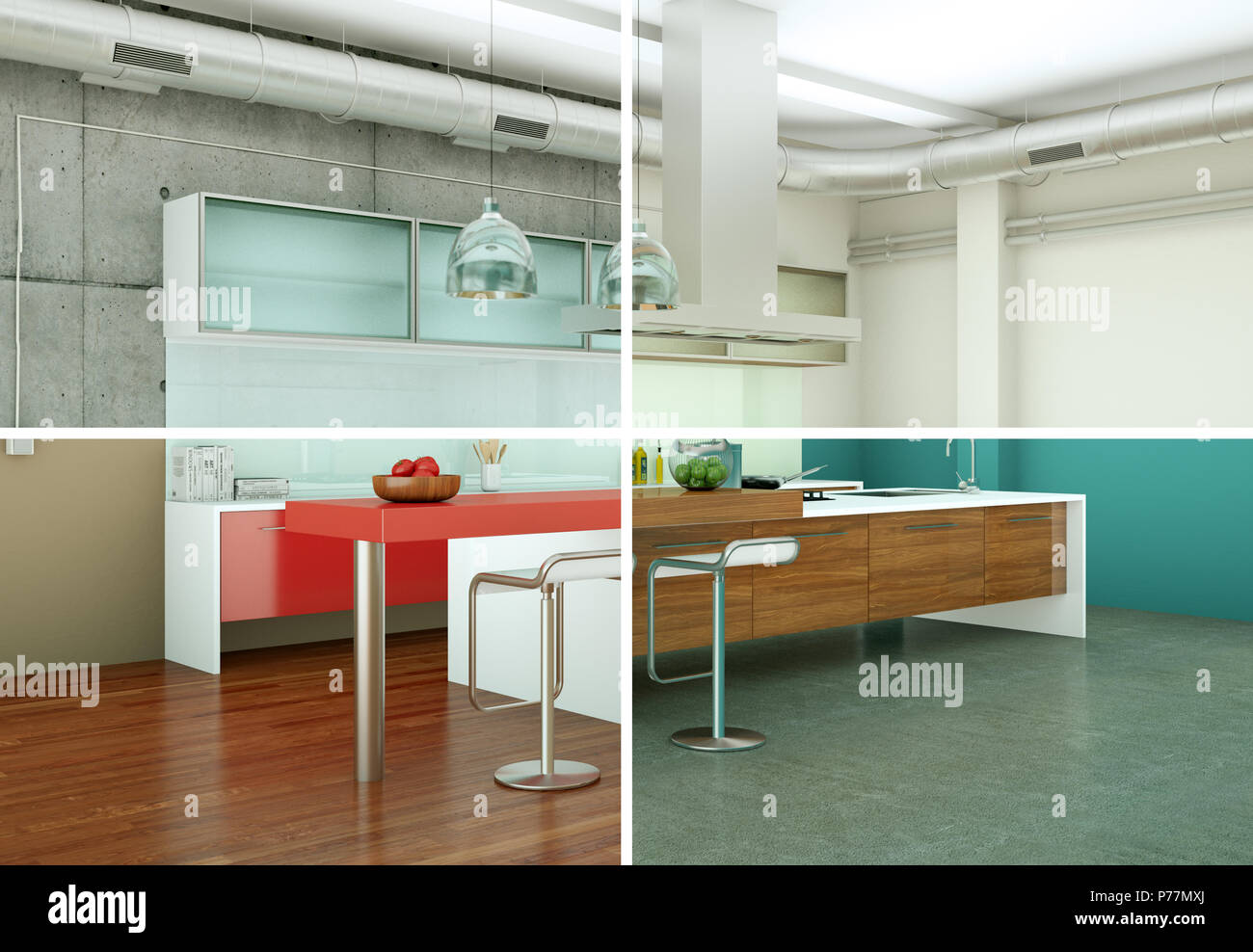 Splitted color variations of a modern kitchen with a beautiful design ...