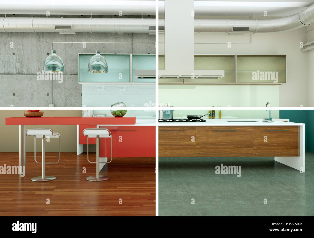 Splitted color variations of a modern kitchen with a beautiful design ...