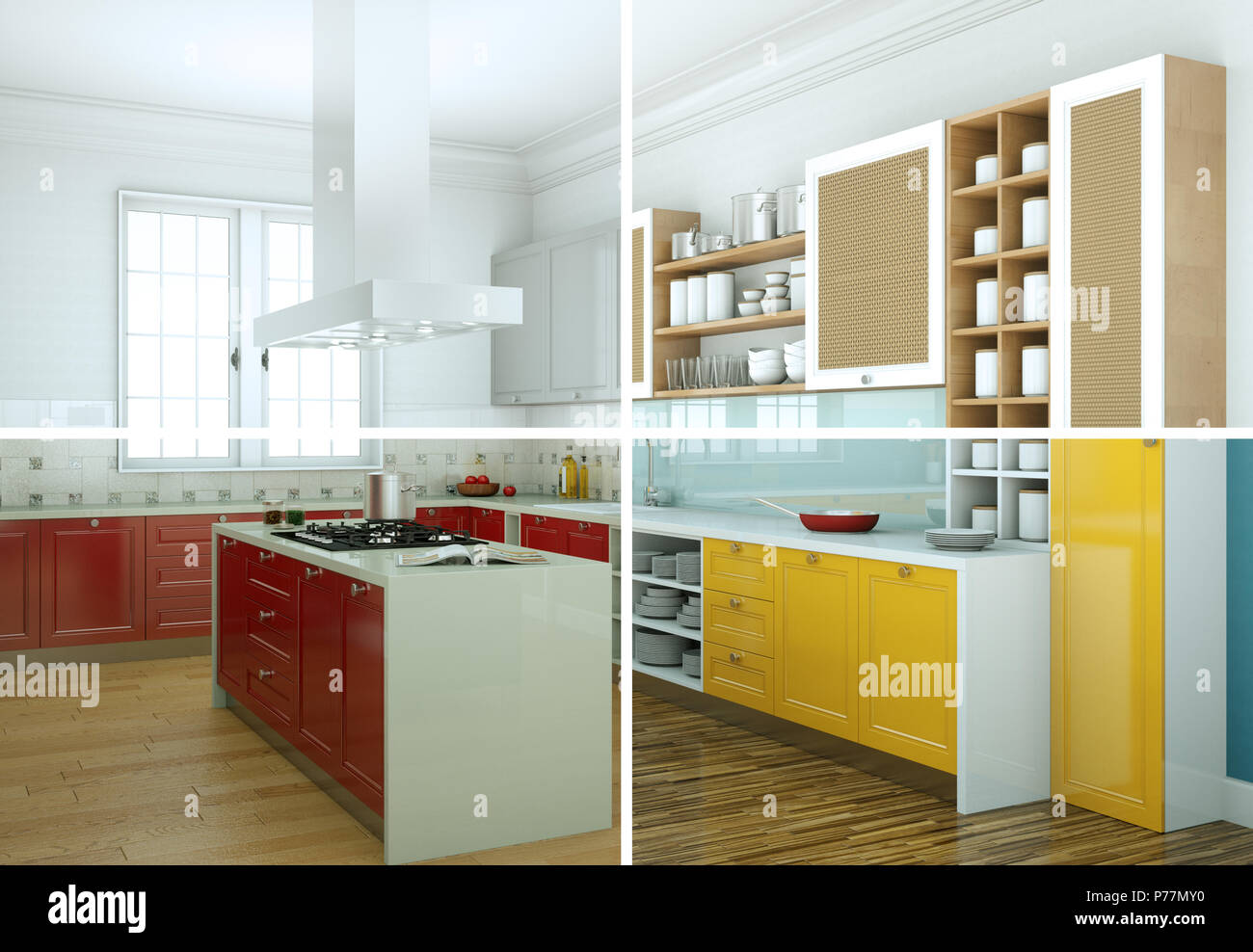 Splitted color variations of a modern kitchen with a beautiful design ...