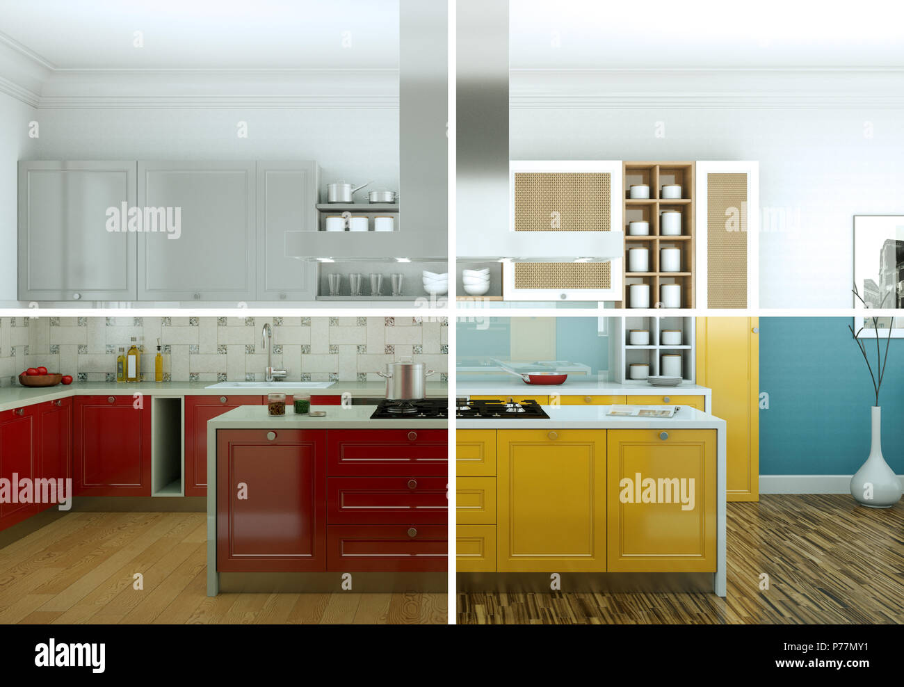 Splitted color variations of a modern kitchen with a beautiful design ...