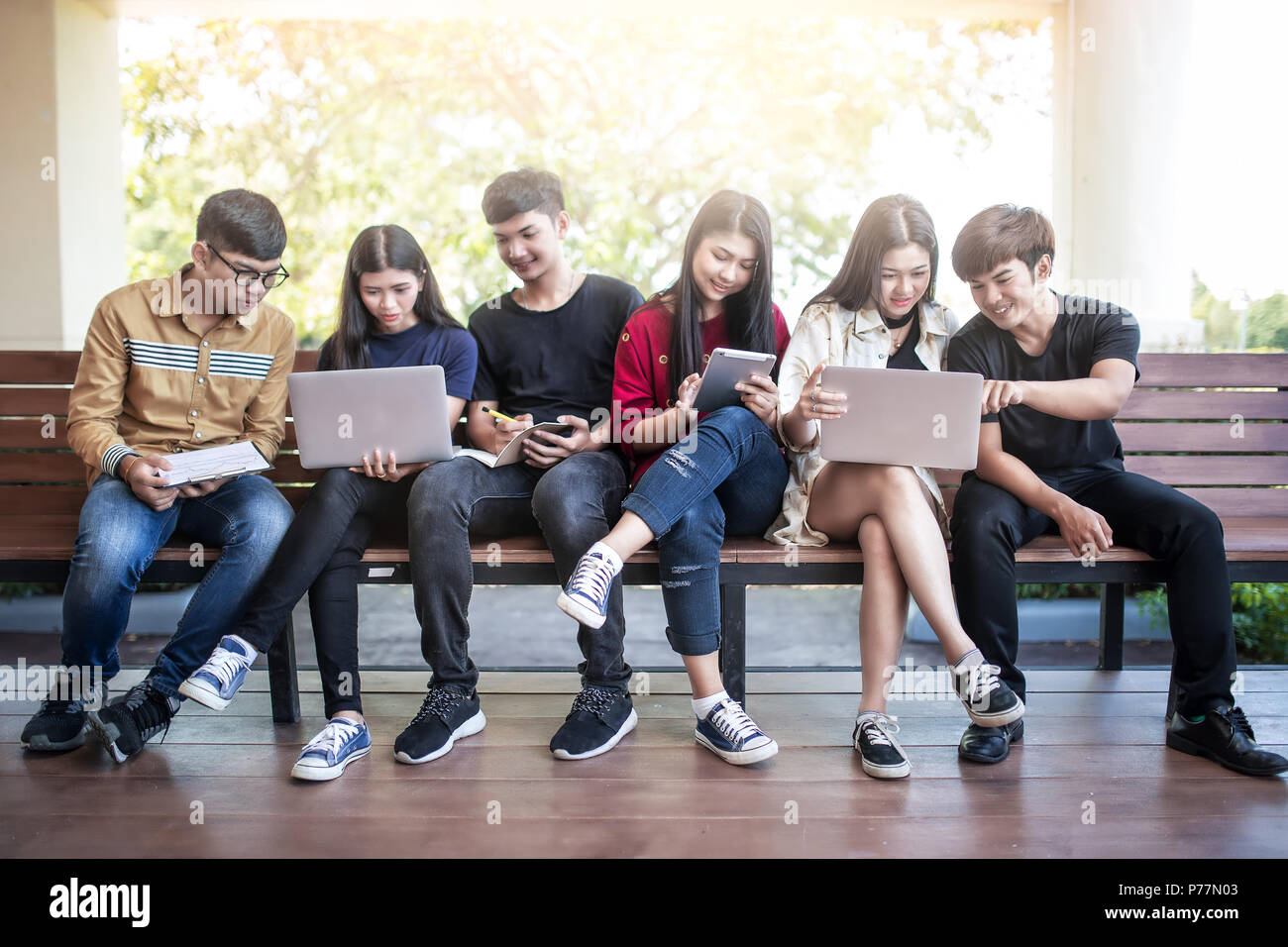 young people being used computer and tablet. education and technology ...