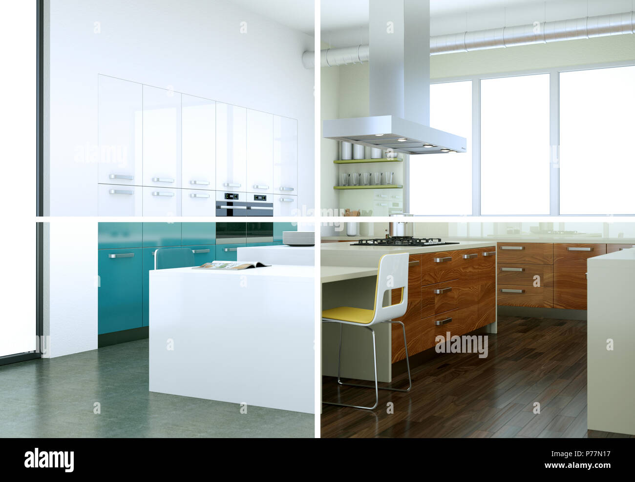 Splitted color variations of a modern kitchen with a beautiful design ...