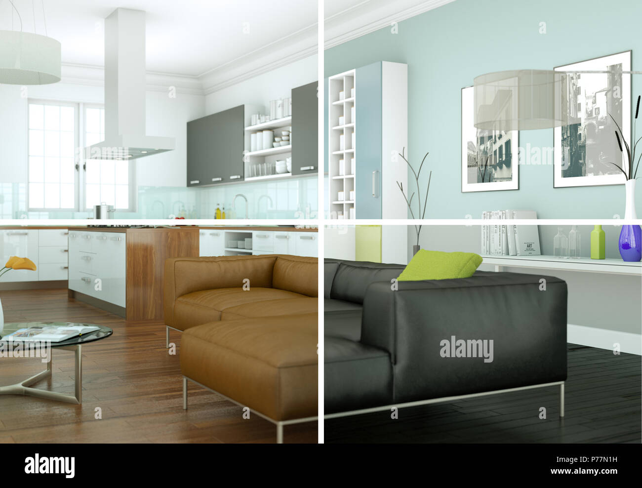 Splitted color variations of a modern loft interior design Stock Photo ...