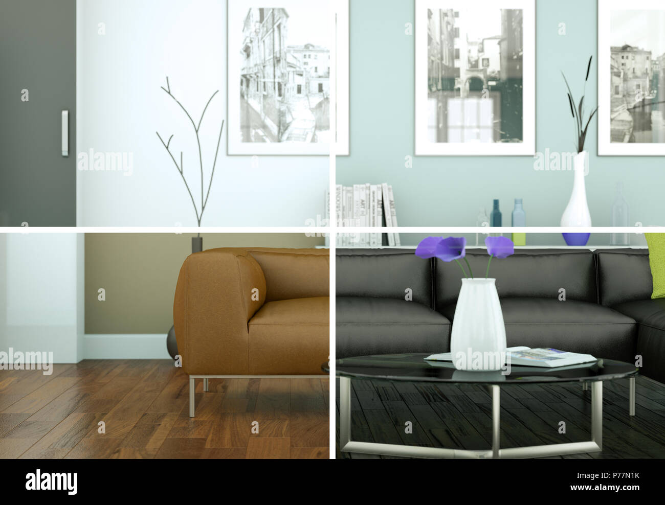 Splitted color variations of a modern loft interior design Stock Photo ...