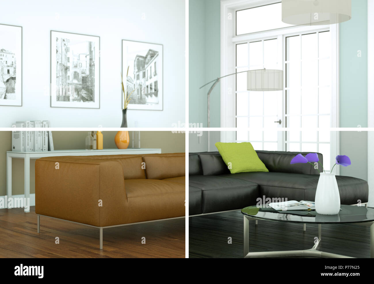 Splitted color variations of a modern loft interior design Stock Photo ...