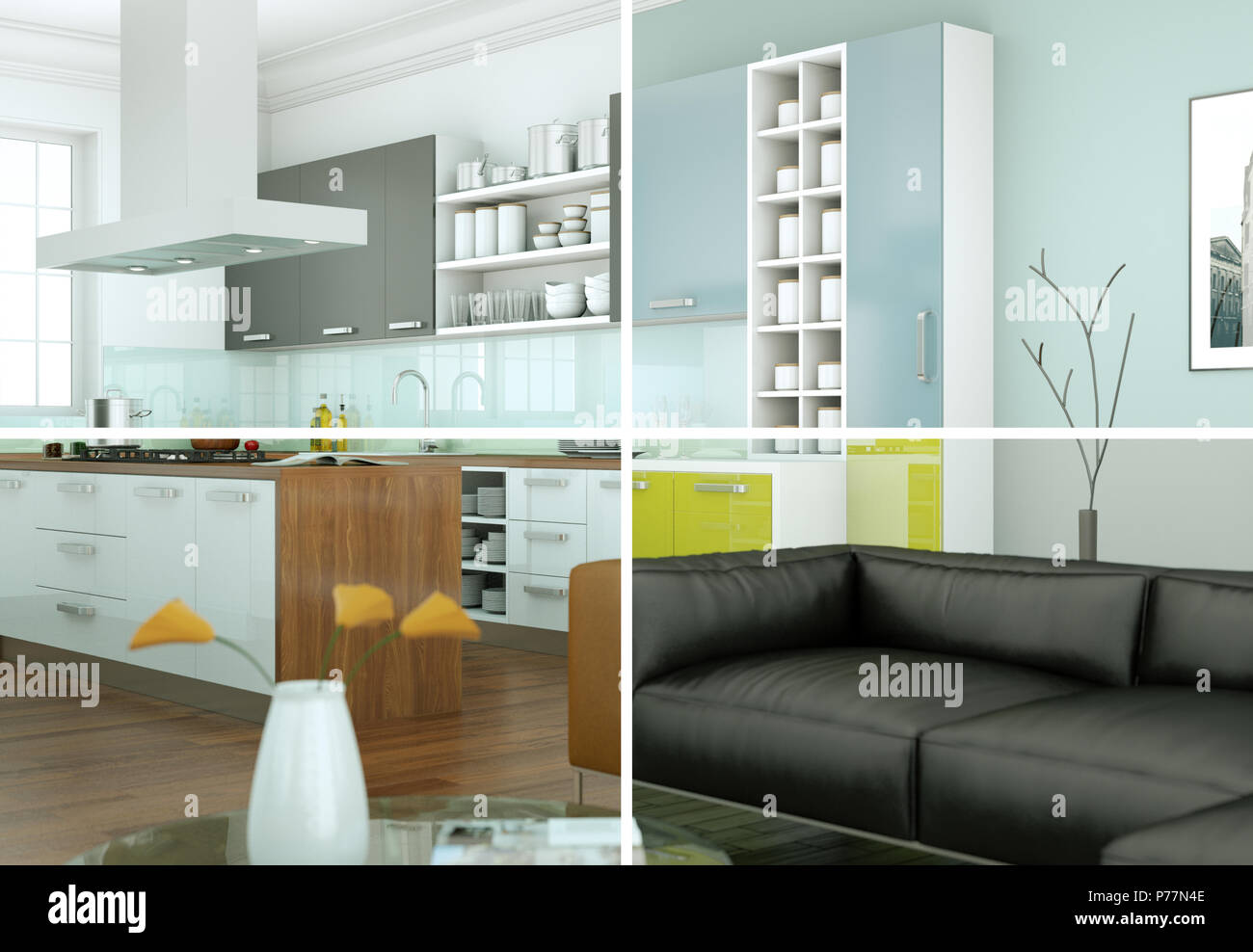 Splitted color variations of a modern loft interior design Stock Photo ...