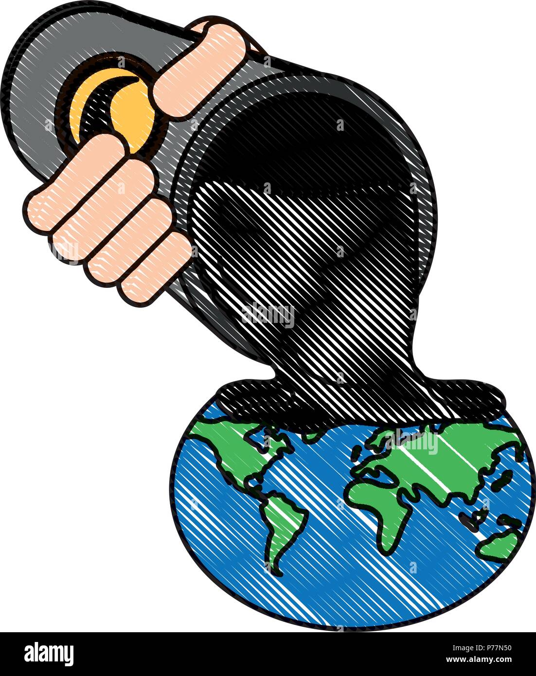 oil Barrel with spilled liquid on earth planet icon over white ...