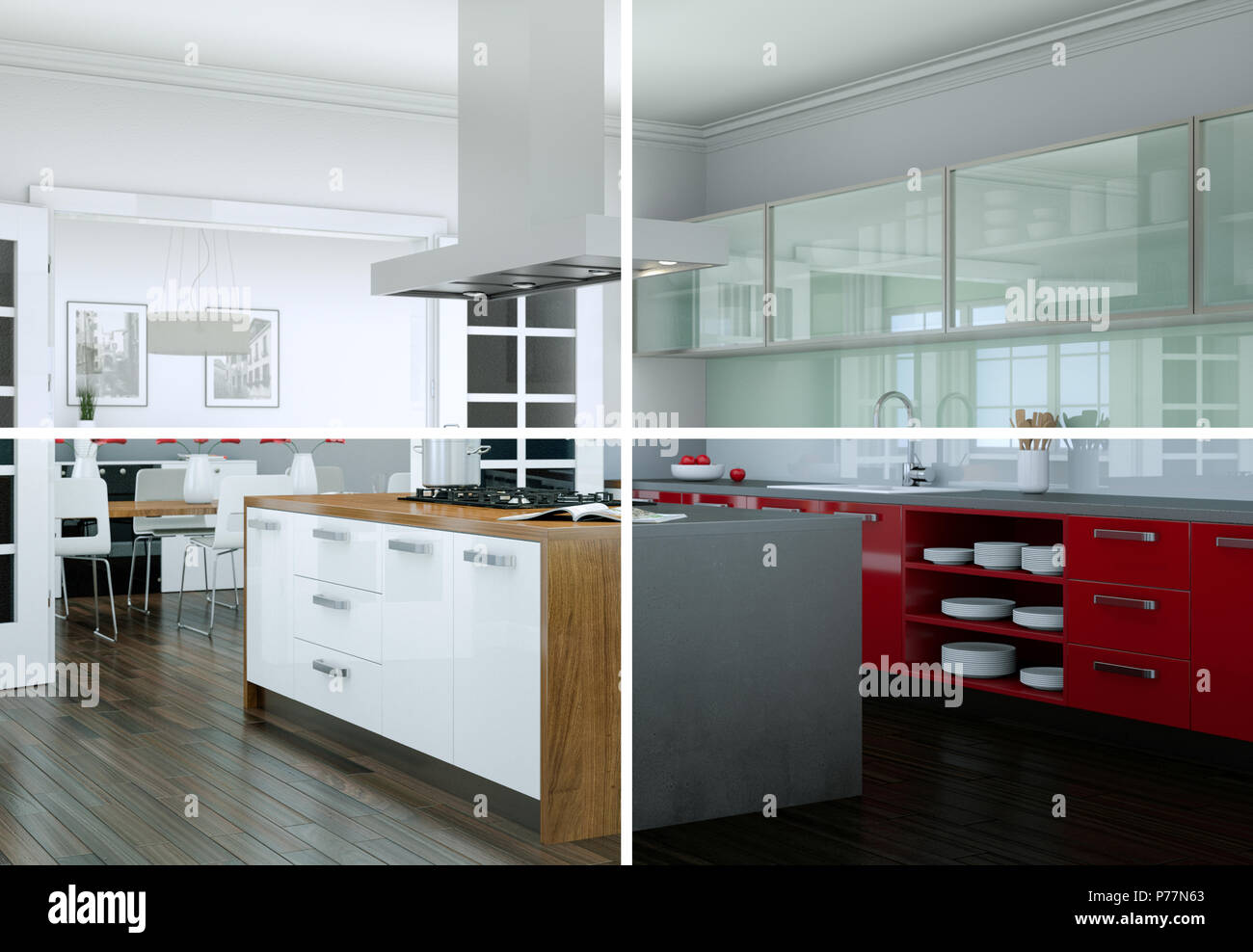 Splitted color variations of a modern kitchen with a beautiful design ...