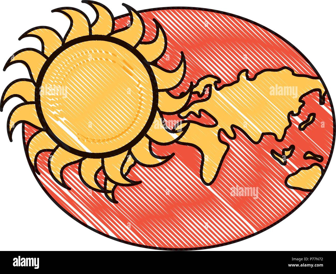 global warming design with hot earth planet and sun icon over white ...