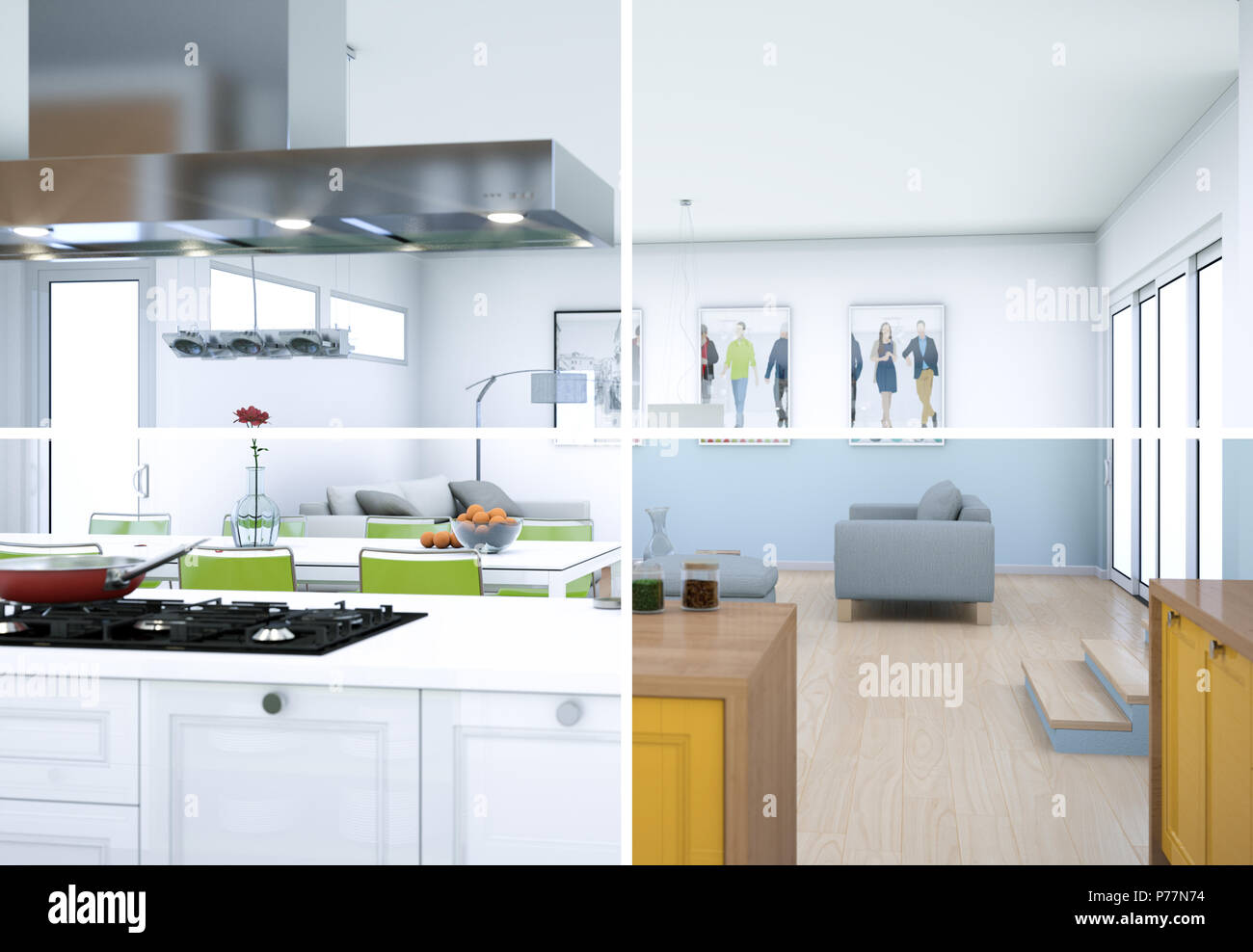Splitted color variations of a modern kitchen with a beautiful design ...