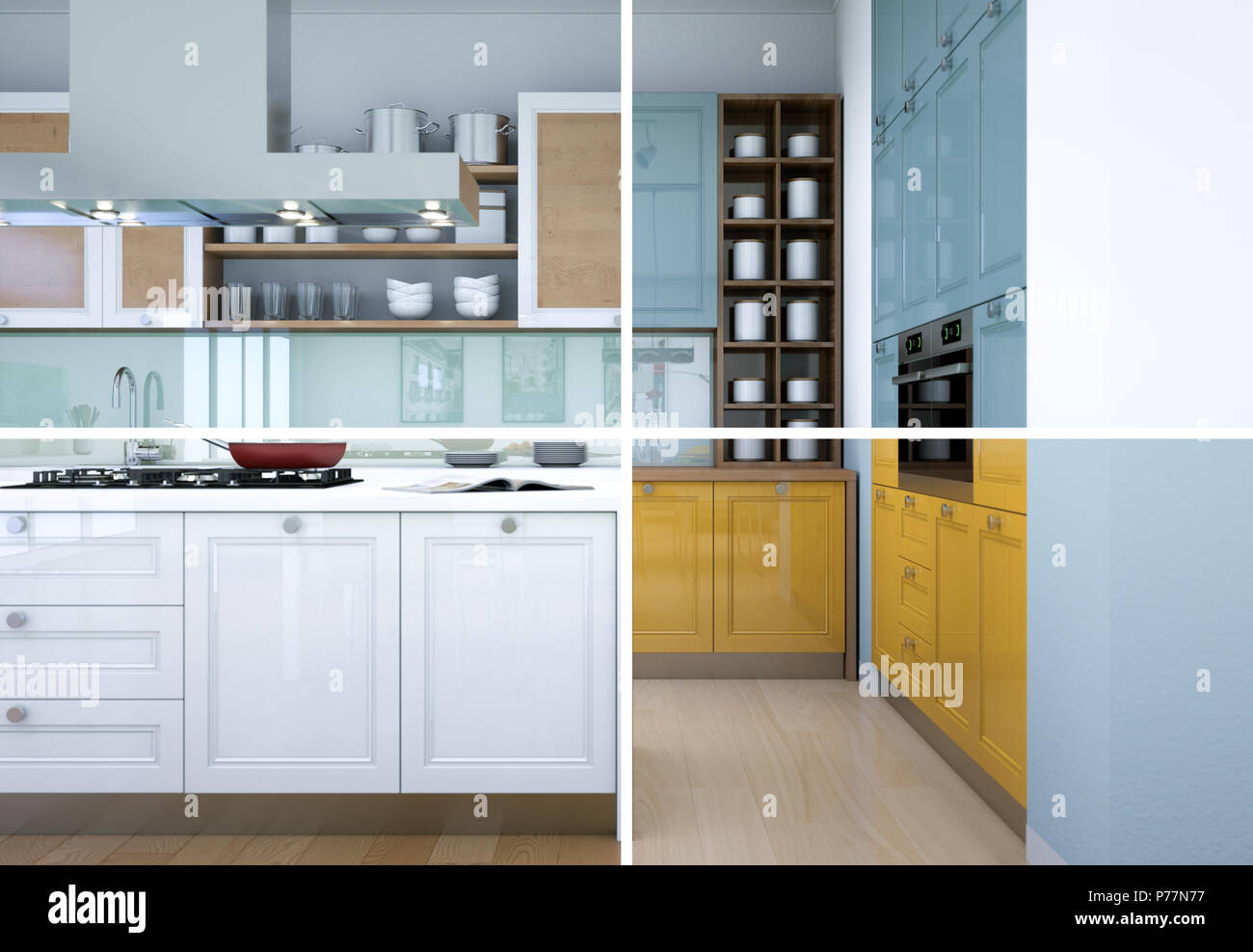 Splitted color variations of a modern kitchen with a beautiful design ...