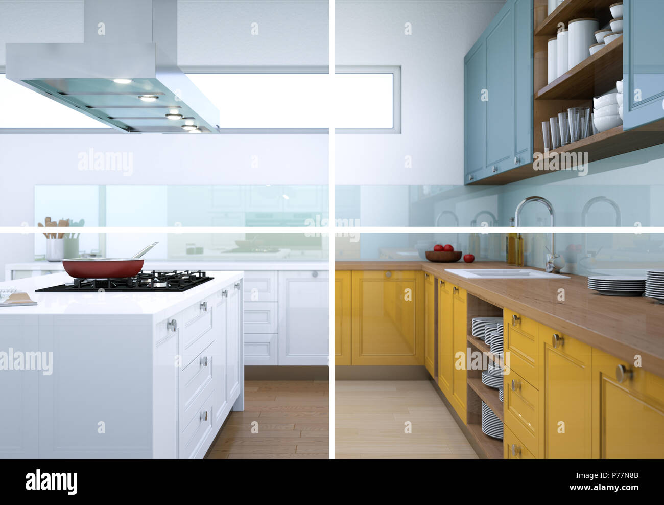 Splitted color variations of a modern kitchen with a beautiful design ...