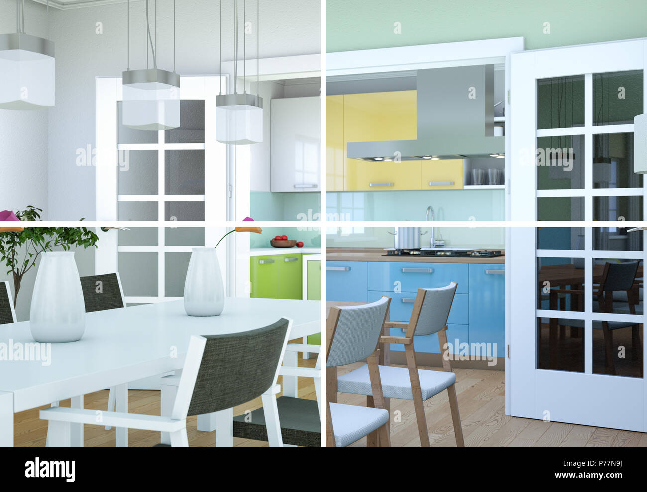 Splitted color variations of a modern loft interior design Stock Photo ...