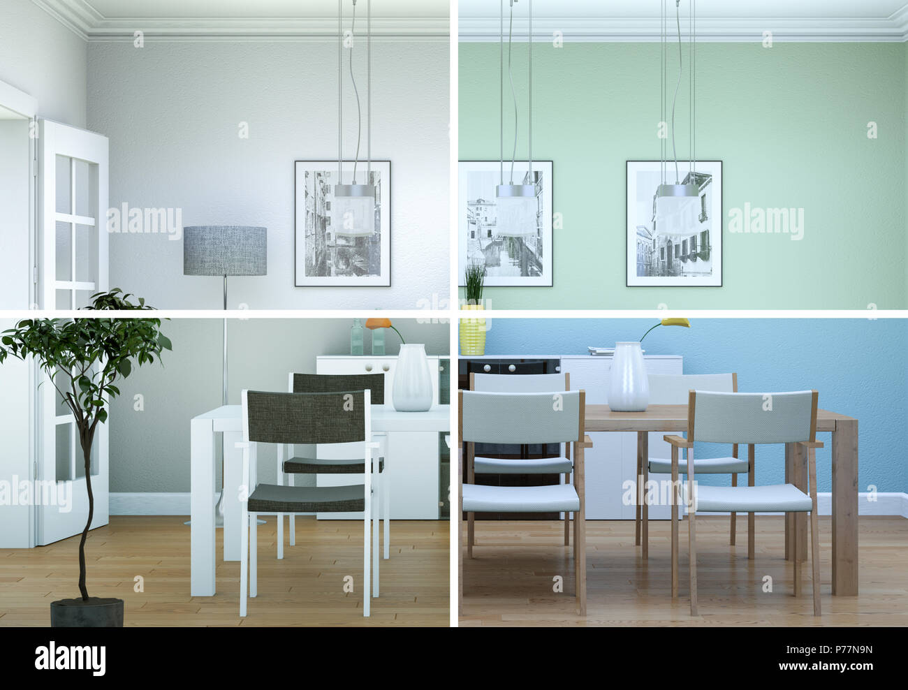 Splitted color variations of a modern loft interior design Stock Photo ...