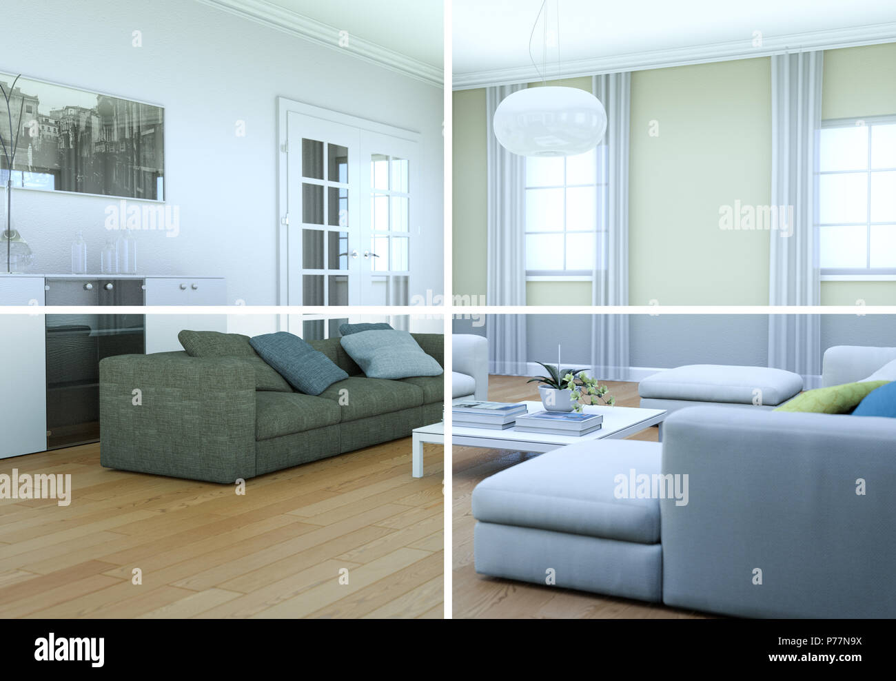 Splitted color variations of a modern loft interior design Stock Photo ...