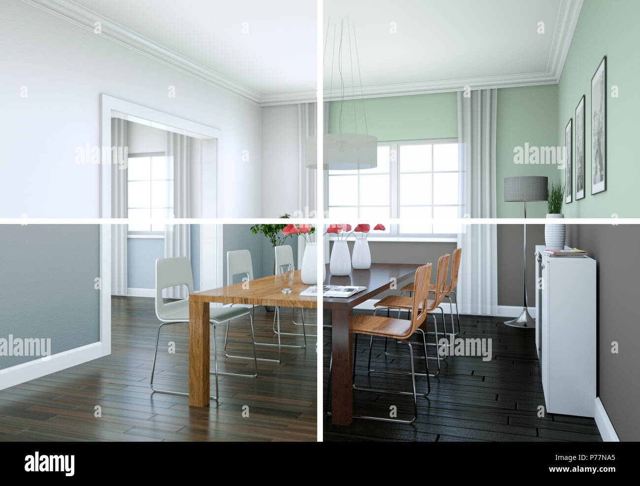 Splitted color variations of a modern loft interior design Stock Photo ...