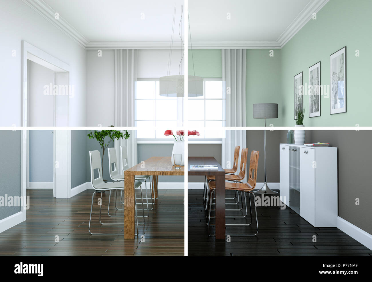 Splitted color variations of a modern loft interior design Stock Photo ...