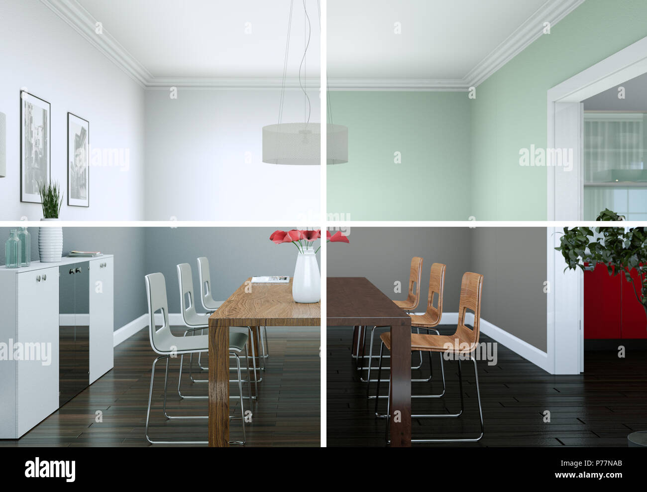 Splitted color variations of a modern loft interior design Stock Photo ...