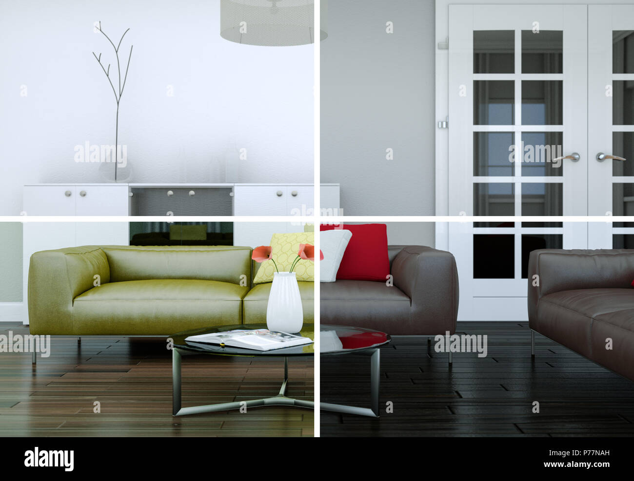 Splitted color variations of a modern loft interior design Stock Photo ...
