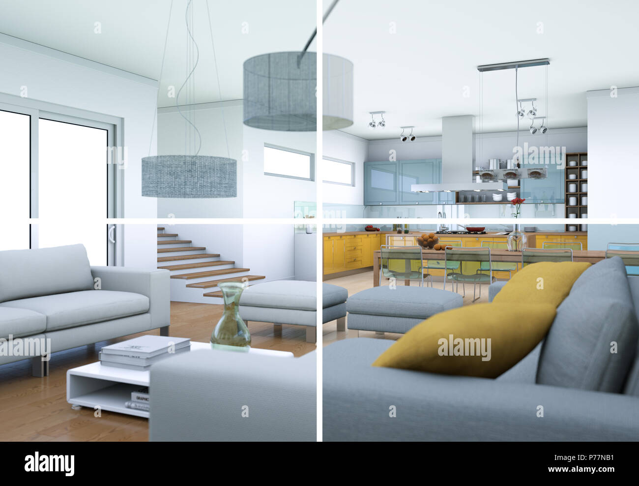 Splitted color variations of a modern loft interior design Stock Photo ...